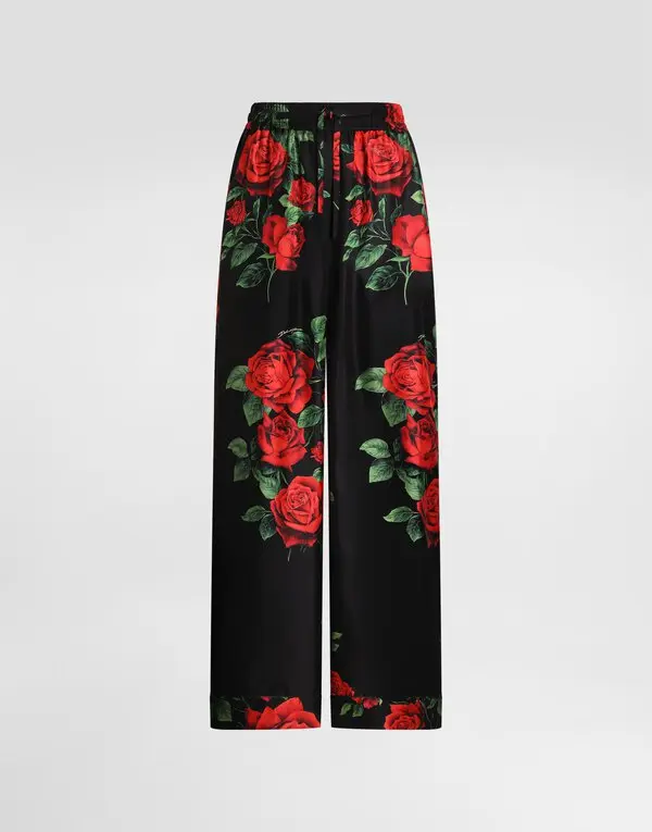 Dolce & Gabbana Rose-print Vanity Silk Trousers Pants And Shorts - Multicolor