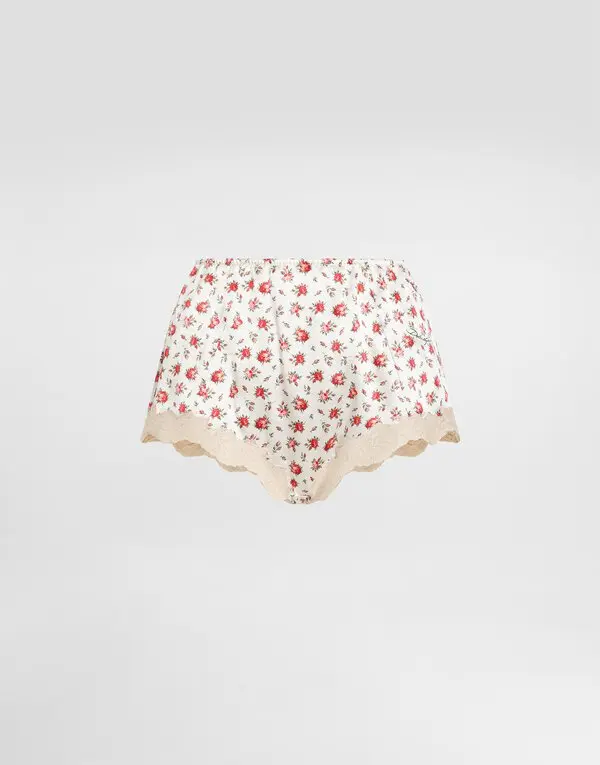 Dolce & Gabbana Small Rose-print Lace And Satin Briefs Underwear - Multicolor