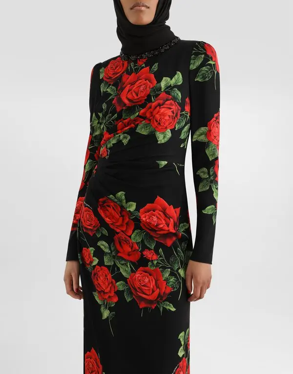 Dolce & Gabbana Rose-print Charmeuse Midi Dress - Multicolor