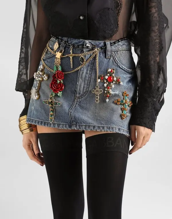 Dolce & Gabbana Denim Miniskirt With Embroidery Denim And Jeans Multi-colored