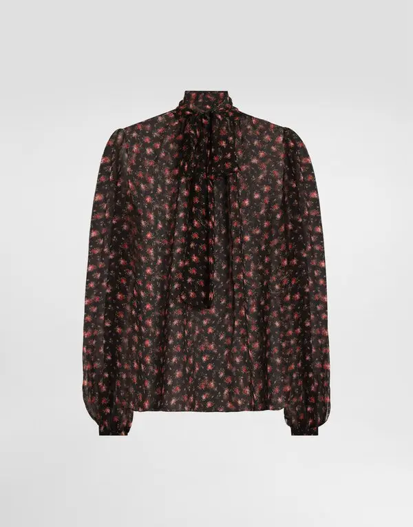Dolce & Gabbana Small Rose-print Chiffon Top Shirts And Tops - Multicolor