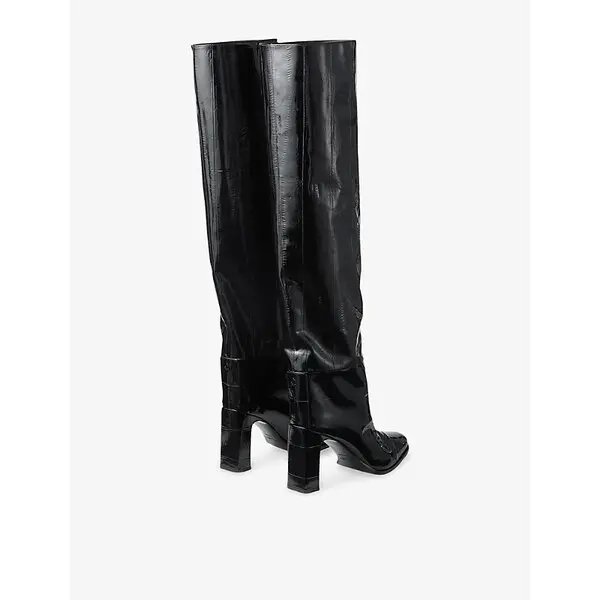 JIMMY CHOO Caly 85 Shiny Eel-embossed Leather Knee-high Boots