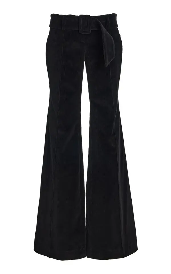 Françoise Clover Belted Flare Cotton Trousers - Black