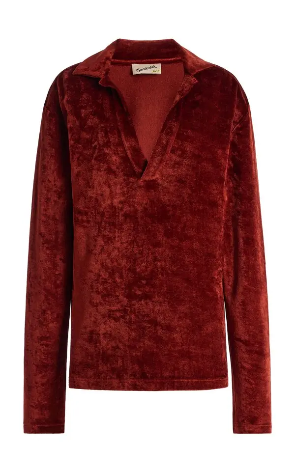 SANDERLAK V-neck Velvet Polo - Red