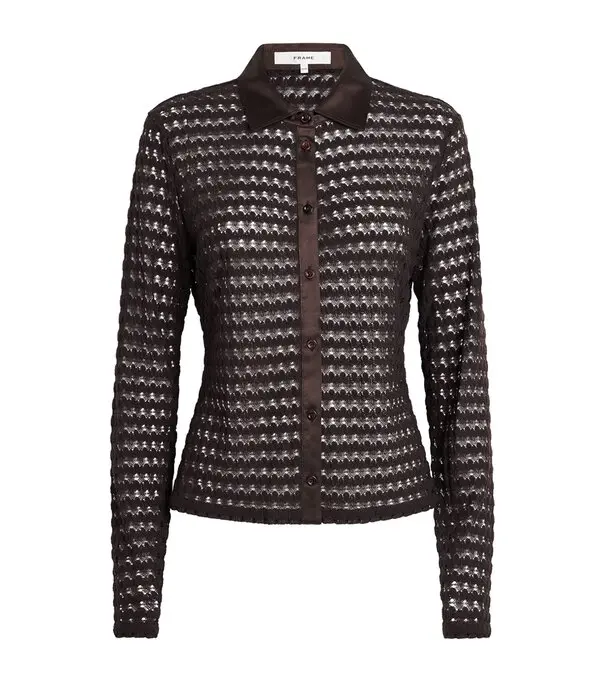 FRAME Satin-collar Bubble-stitch Shirt - Brown