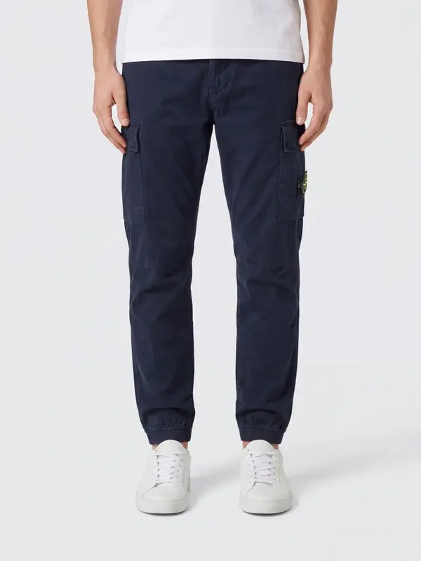 Stone Island Slim Fit Stretch Technical Fabric Cargo Pants With Compass Logo - Navy