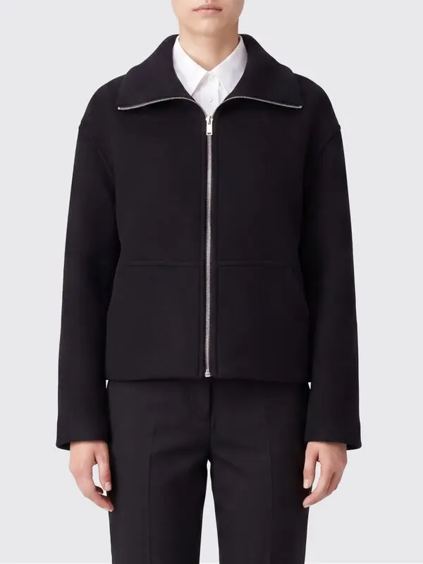 SEMICOUTURE Virgin Wool Short Coat With High Collar And Kangaroo Pocket - Black
