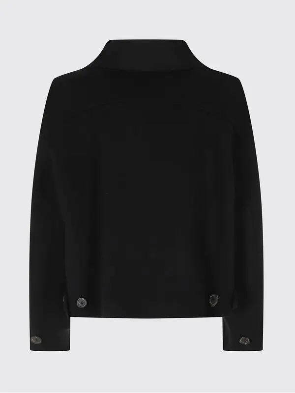 SEMICOUTURE Virgin Wool Short Coat With High Collar And Kangaroo Pocket - Black
