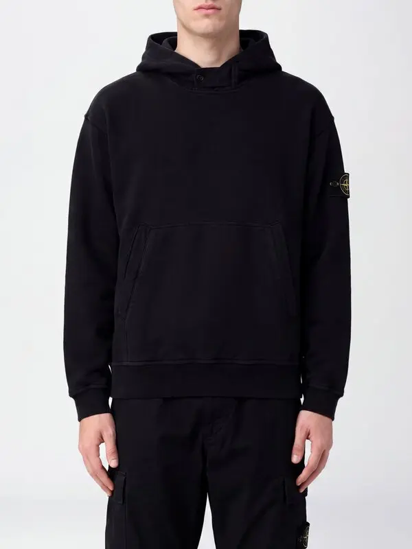 Stone Island Cotton Hoodie With Kangaroo Pocket And Compass Logo - Black