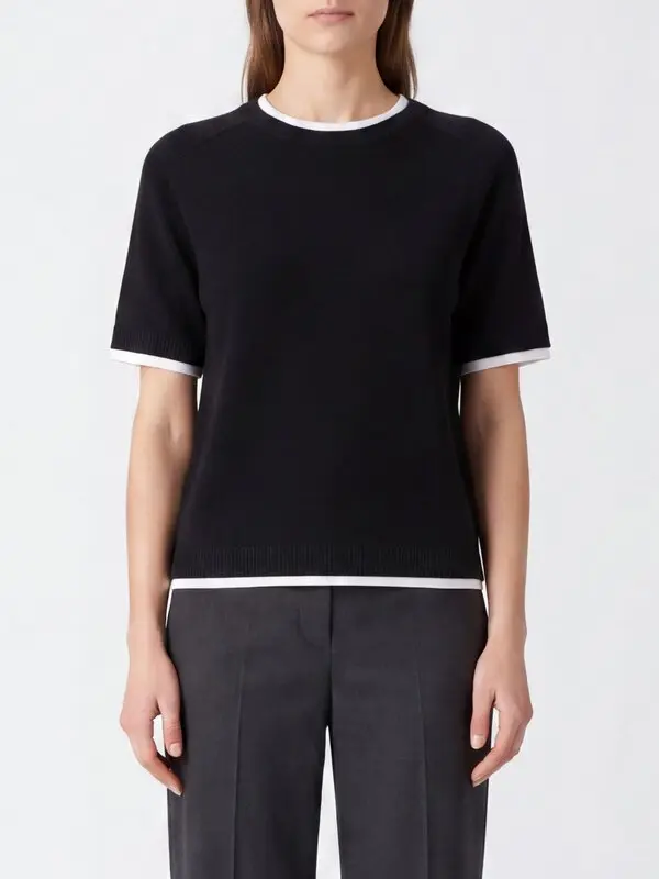 SEMICOUTURE Aida Short-sleeved Wool And Cashmere Sweater With Contrast Trims - Black