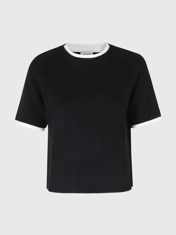 SEMICOUTURE Aida Short-sleeved Wool And Cashmere Sweater With Contrast Trims - Black
