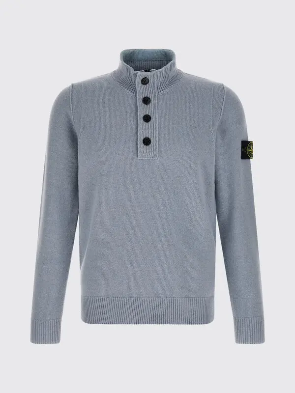 Stone Island Virgin Wool Turtleneck Sweater With Compass Logo Patch - Blue 1
