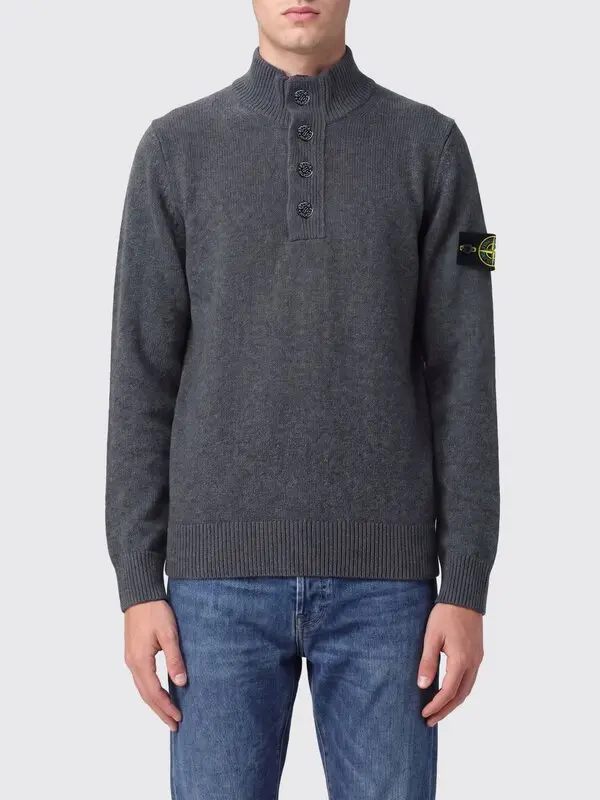 Stone Island Virgin Wool Turtleneck Sweater With Compass Logo Patch - Grey 1