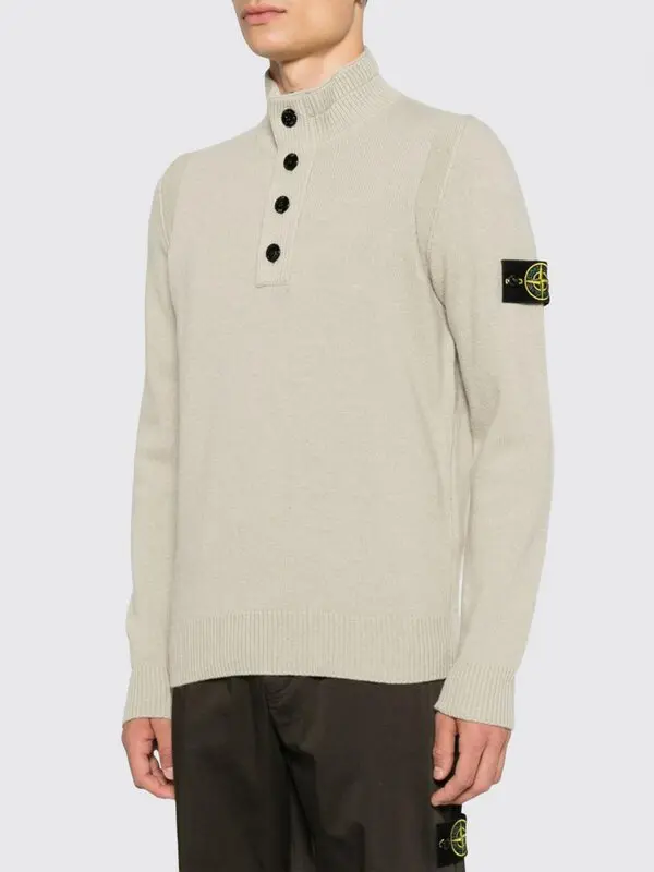 Stone Island Virgin Wool Turtleneck Sweater With Compass Logo Patch - Sand