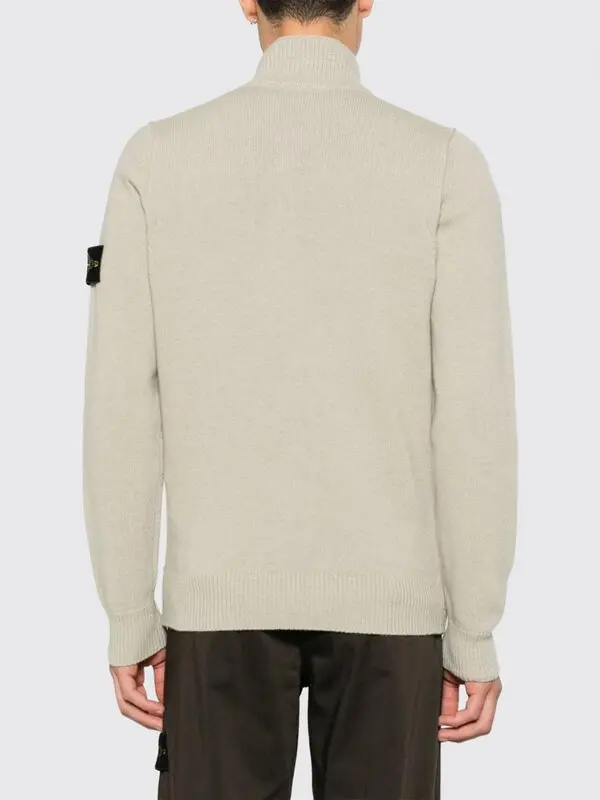 Stone Island Virgin Wool Turtleneck Sweater With Compass Logo Patch - Sand