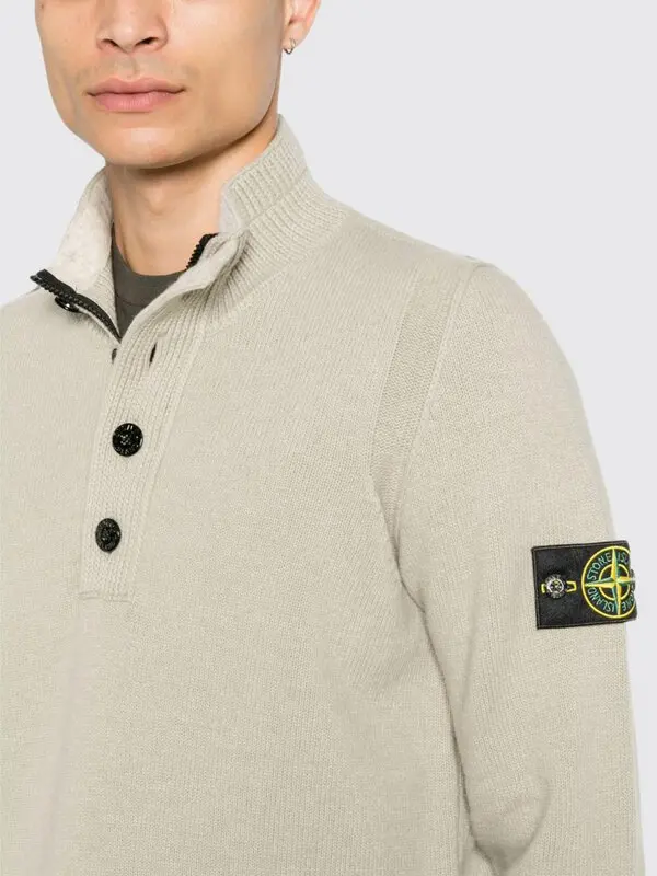 Stone Island Virgin Wool Turtleneck Sweater With Compass Logo Patch - Sand
