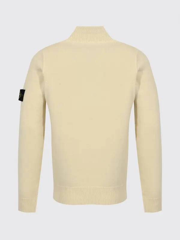 Stone Island Virgin Wool Turtleneck Sweater With Compass Logo Patch - White
