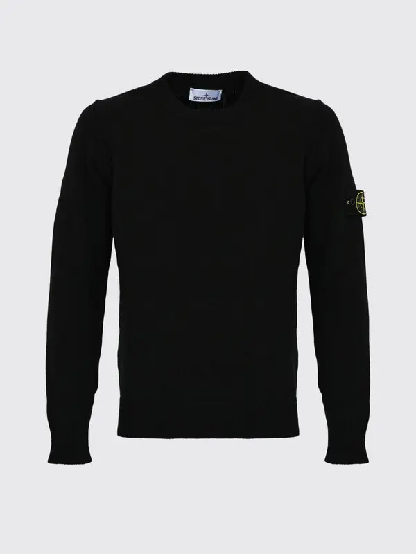 Stone Island Virgin Wool Crewneck Sweater With Compass Logo Patch - Black