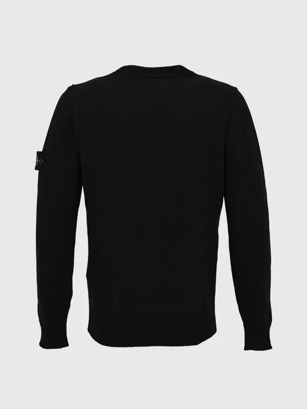 Stone Island Virgin Wool Crewneck Sweater With Compass Logo Patch - Black