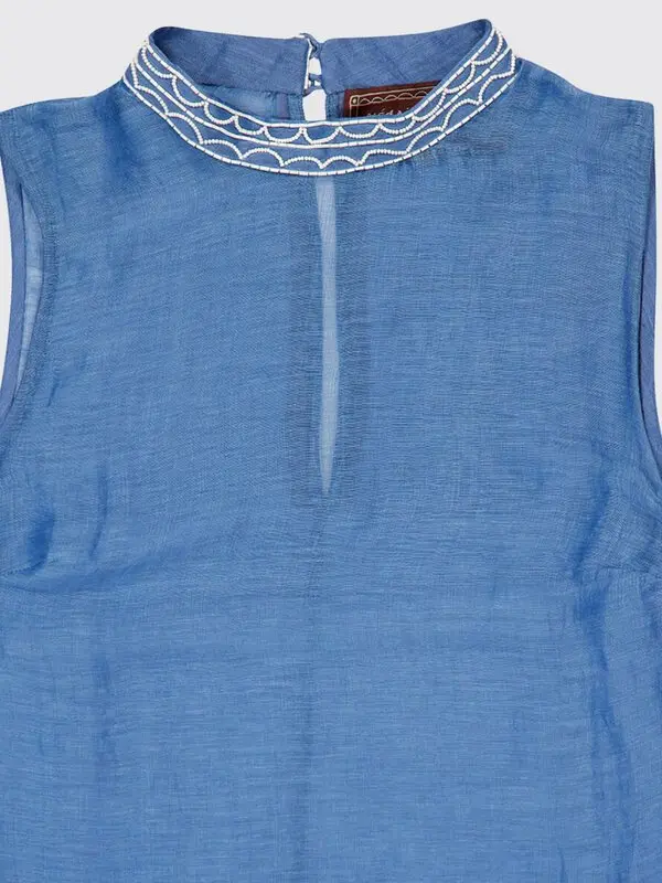 ALEMAIS Yasmeen Long Tunic In Linen And Silk Blend With Embroidery And Mandarin Collar