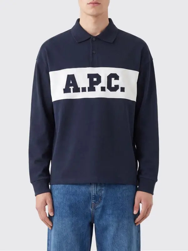 A.p.c. Long-sleeved Cotton Polo Shirt With Contrast Logo