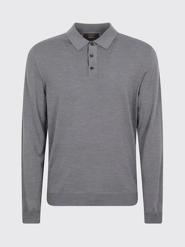 ZANONE Long-sleeved Knit Wool Polo With Three-button Placket - Grey