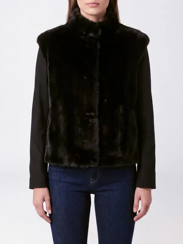 Herno High Neck Faux Fur Jacket With Concealed Closure - Black