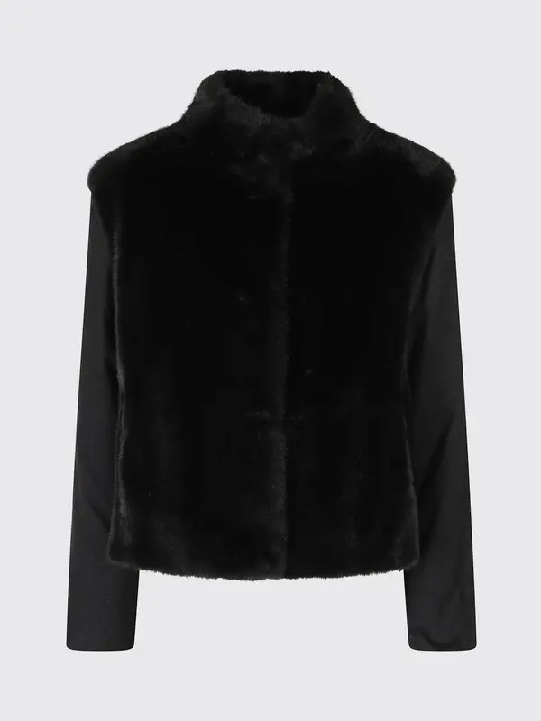 Herno High Neck Faux Fur Jacket With Concealed Closure - Black