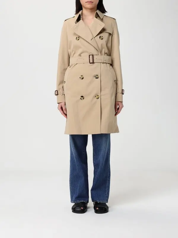 Burberry Cotton Double Breasted Trench Coat - Yellow