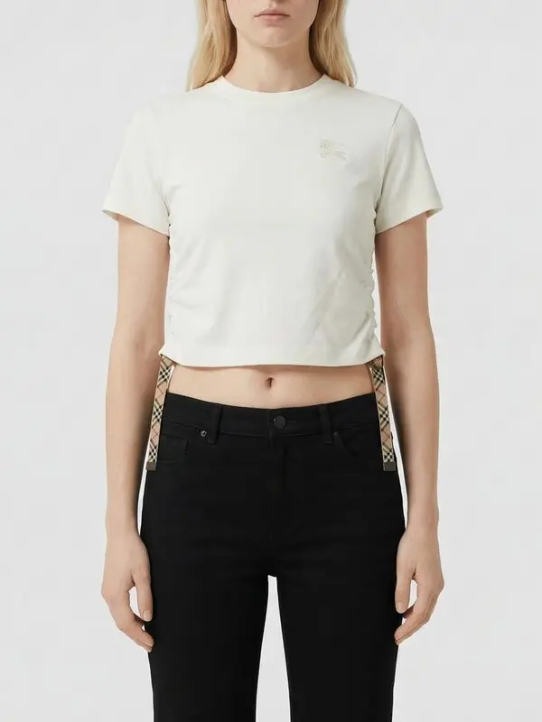 Burberry Checked Detail T-shirt - White