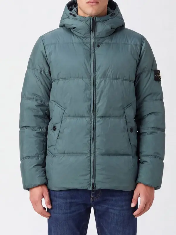 Stone Island Waterproof Puffer Jacket With Hood And Compass Logo - Olive