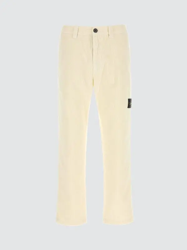 Stone Island Velvet Chino Trousers With Compass Logo Patch - Ivory