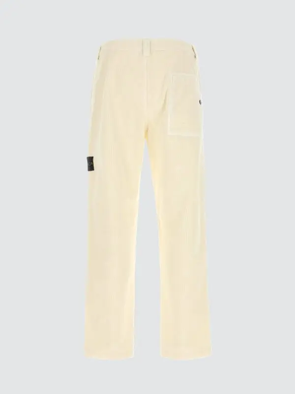 Stone Island Velvet Chino Trousers With Compass Logo Patch - Ivory