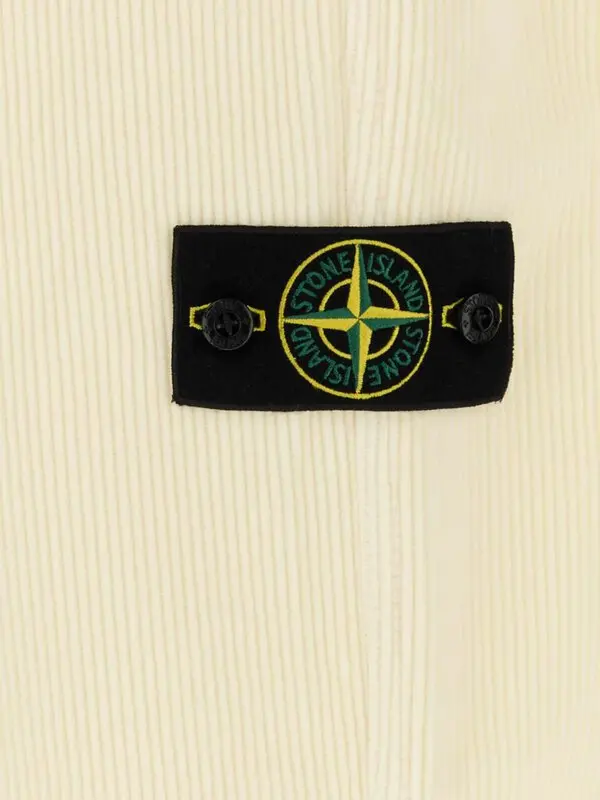 Stone Island Velvet Chino Trousers With Compass Logo Patch - Ivory
