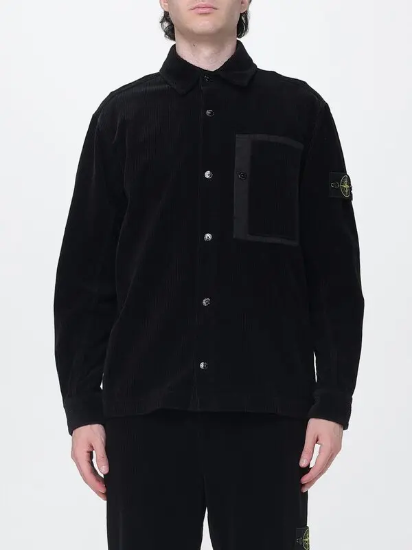 Stone Island Velvet Shirt Jacket With Compass Logo - Black