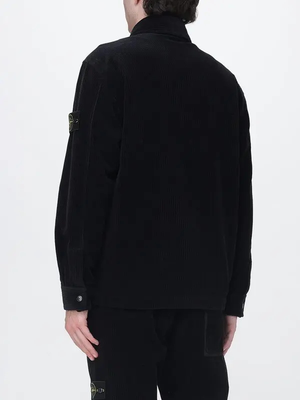 Stone Island Velvet Shirt Jacket With Compass Logo - Black