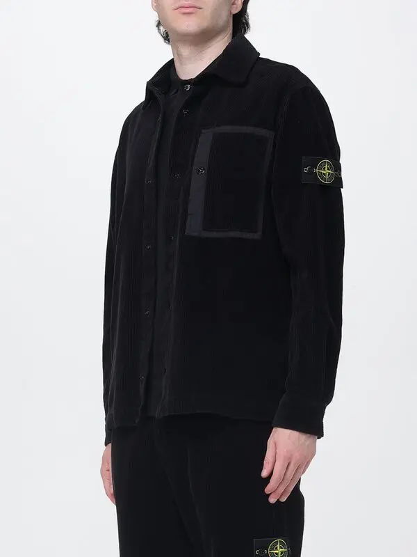 Stone Island Velvet Shirt Jacket With Compass Logo - Black