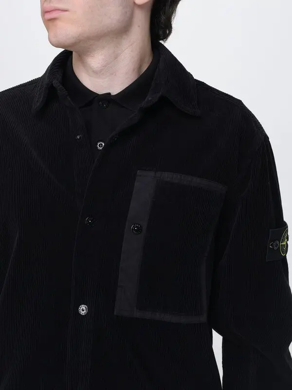 Stone Island Velvet Shirt Jacket With Compass Logo - Black