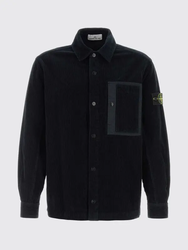 Stone Island Velvet Shirt Jacket With Compass Logo - Blue