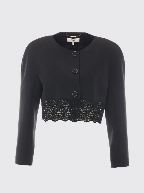 Chloé Cropped Wool Jacket With Lace Embroidery