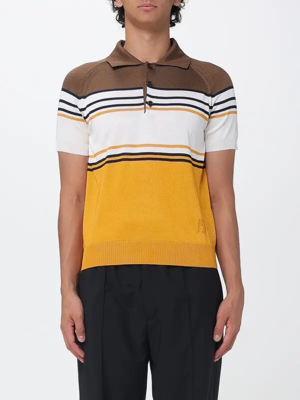 Fendi Striped Cotton Knit Polo Shirt With Contrast Tipping