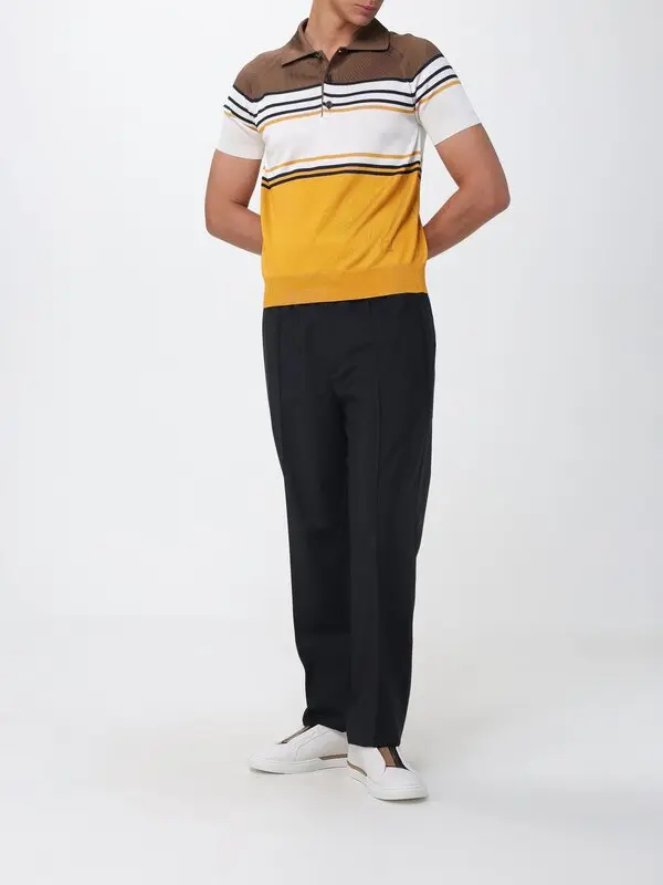 Fendi Striped Cotton Knit Polo Shirt With Contrast Tipping