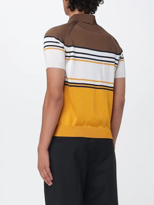 Fendi Striped Cotton Knit Polo Shirt With Contrast Tipping
