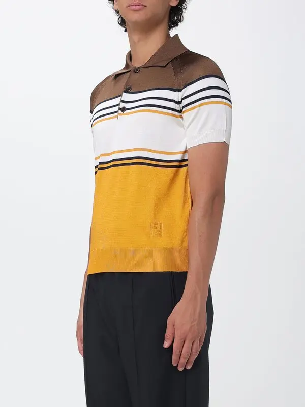 Fendi Striped Cotton Knit Polo Shirt With Contrast Tipping