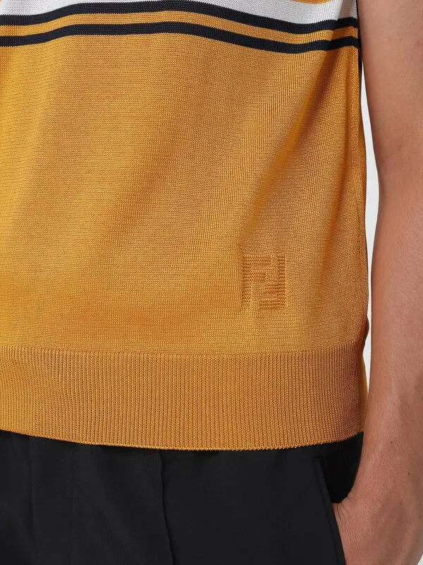 Fendi Striped Cotton Knit Polo Shirt With Contrast Tipping