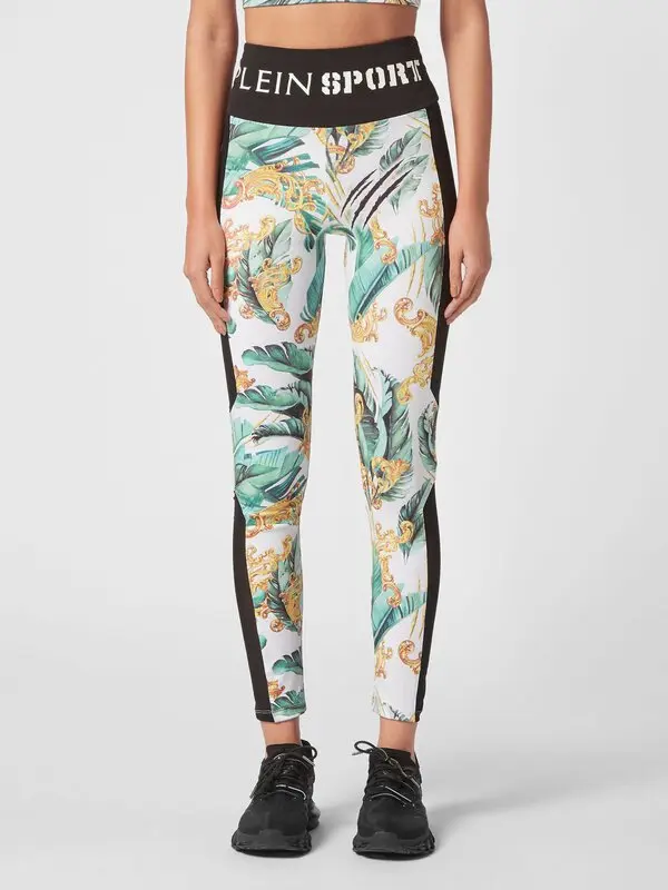 PLEIN SPORT High-waisted Tech Fabric Sports Leggings With Graphic Print