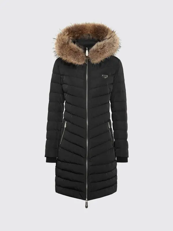 Philipp Plein Slim Fit Quilted Nylon Puffer Jacket With Hood And Fur Collar