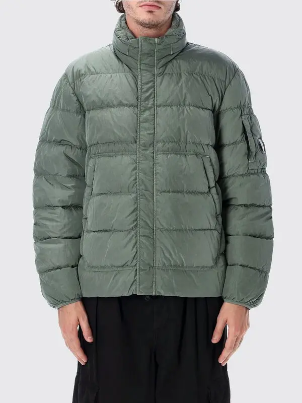 C.P. COMPANY Quilted Nylon Short Puffer Jacket With High Neck And Logo - Grey