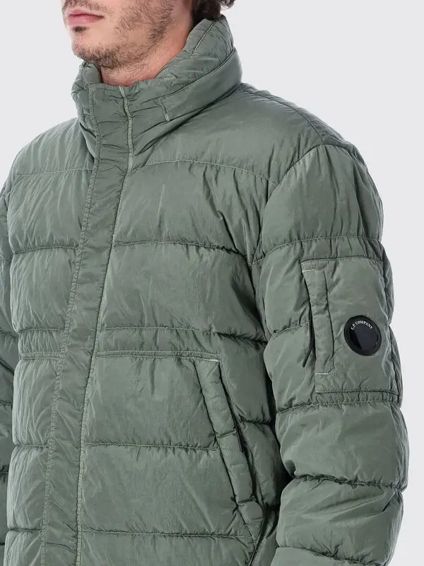 C.P. COMPANY Quilted Nylon Short Puffer Jacket With High Neck And Logo - Grey