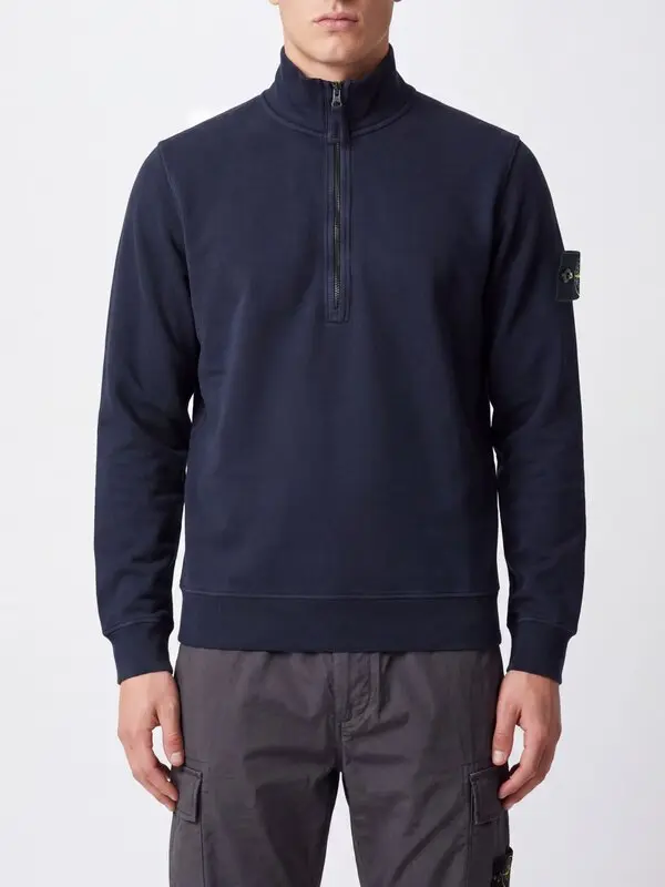 Stone Island Half-zip Cotton Turtleneck Sweatshirt With Compass Logo Patch - Green